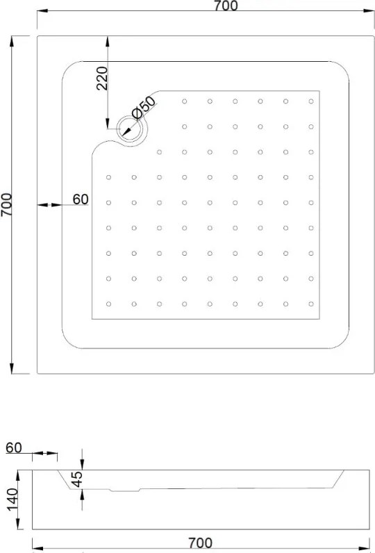 Mexen Rio, čtvercový sprchový kout 70 x 70 cm, 6mm čiré sklo, černý profil + bílá sprchová vanička RIO, 860-070-070-70-00-4510