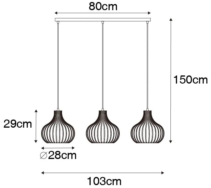 Moderní závěsné svítidlo hnědé obdélníkové 3-světlo - Saffira