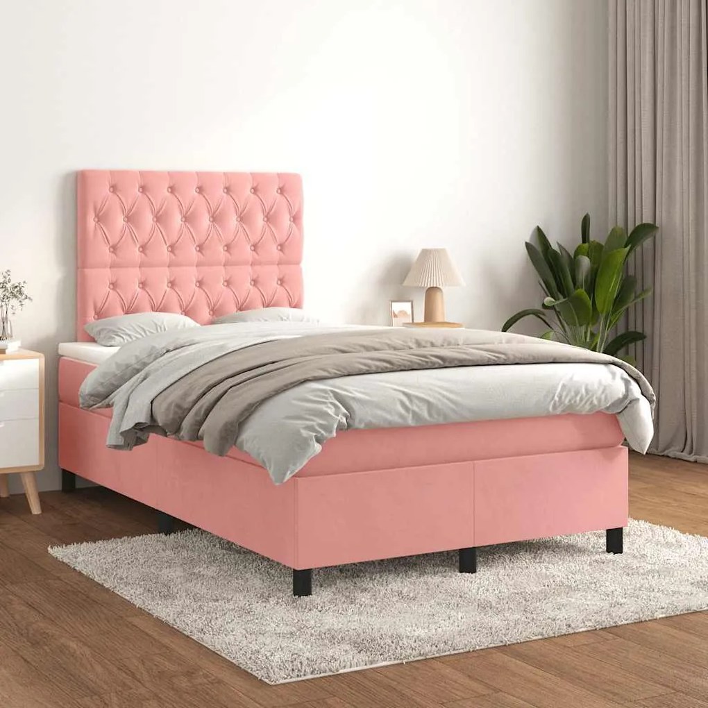 Box spring postel s matrací růžová 120x190 cm samet 3270018