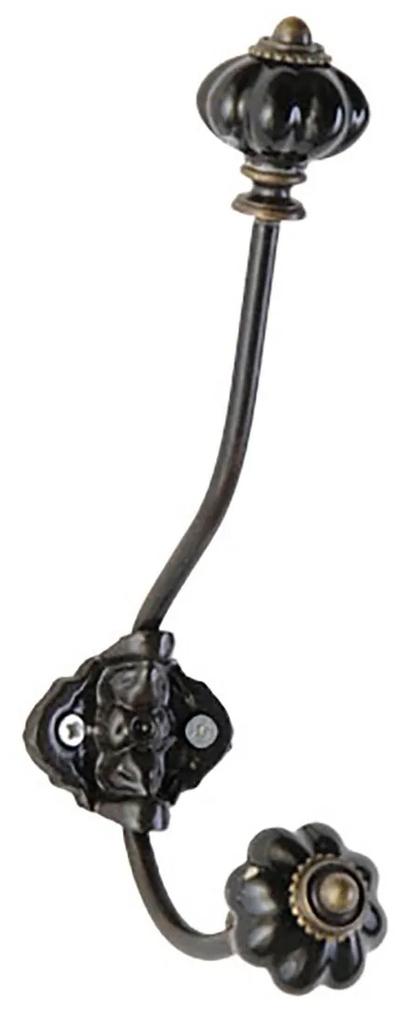 Černý kovový háček s keramickou knopkou -   10*5*19 cm