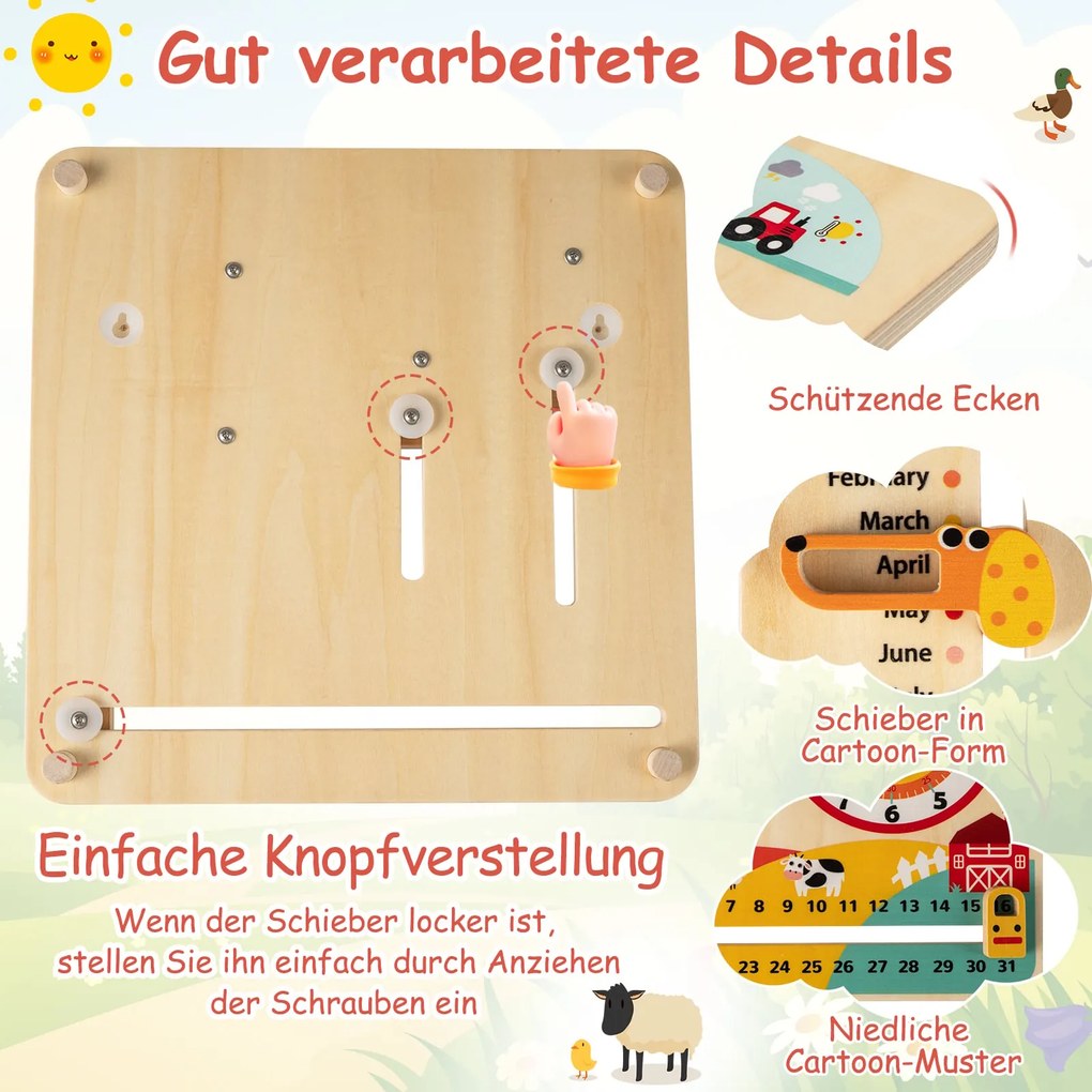 Costway Montessori dřevěné hračky pro batolata Výukové hodiny Denní dětský