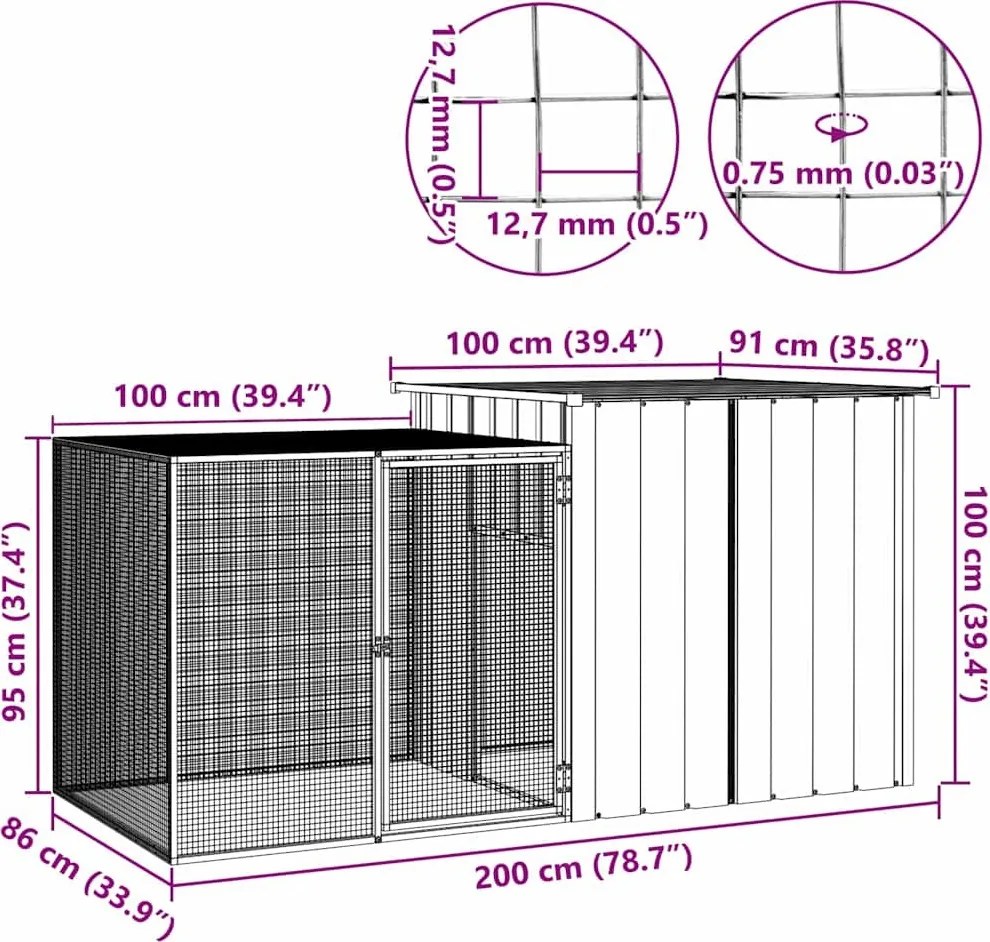 vidaXL Klec pro kuřata 200 x 91 x 100 cm pozinkovaná ocel [171546] Barva: Šedá