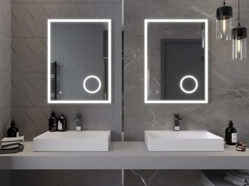 Mexen Kala osvětlené koupelnové zrcadlo s kosmetickým zrcátkem 60 x 80 cm, LED 6000K, anti-fog - 9820-060-080-611-00
