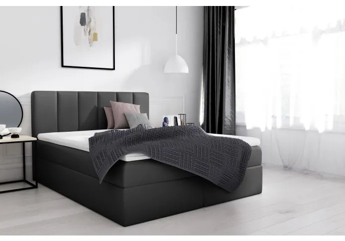 Elegantní manželská postel Sven s úložným prostorem černá eko kůže 180 x 200 + topper - VÝPRODEJ