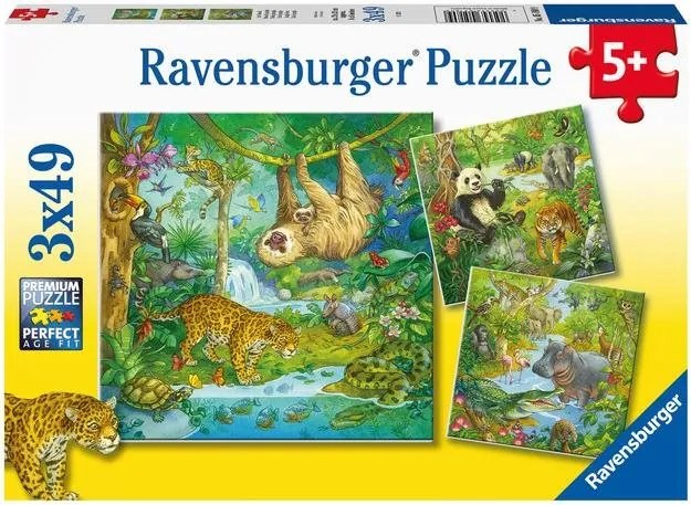 Puzzle ravensburger 051809 zvířata v džungli 3x49 dílků