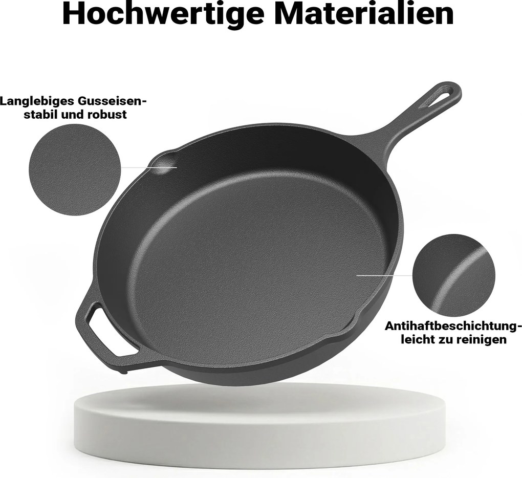 Litinová pánev Wiltec – 30 cm, černá (62957)
