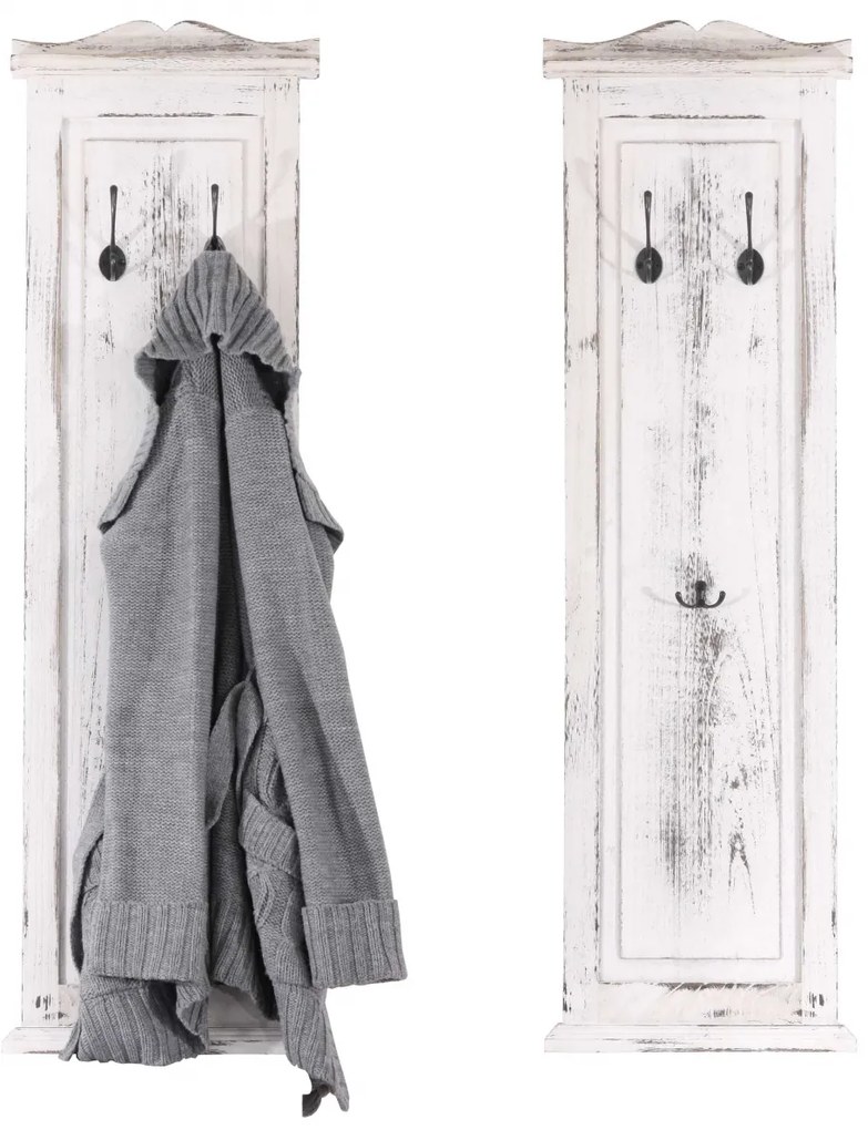 2x věšáková stěna s 3 věšáky 30443 - 109x28x3,5 cm, antik bílá