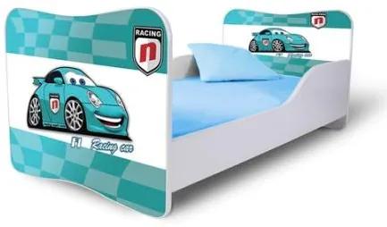 Dětská postel Modré závodní auto - butterfly - Rozměry 180x80