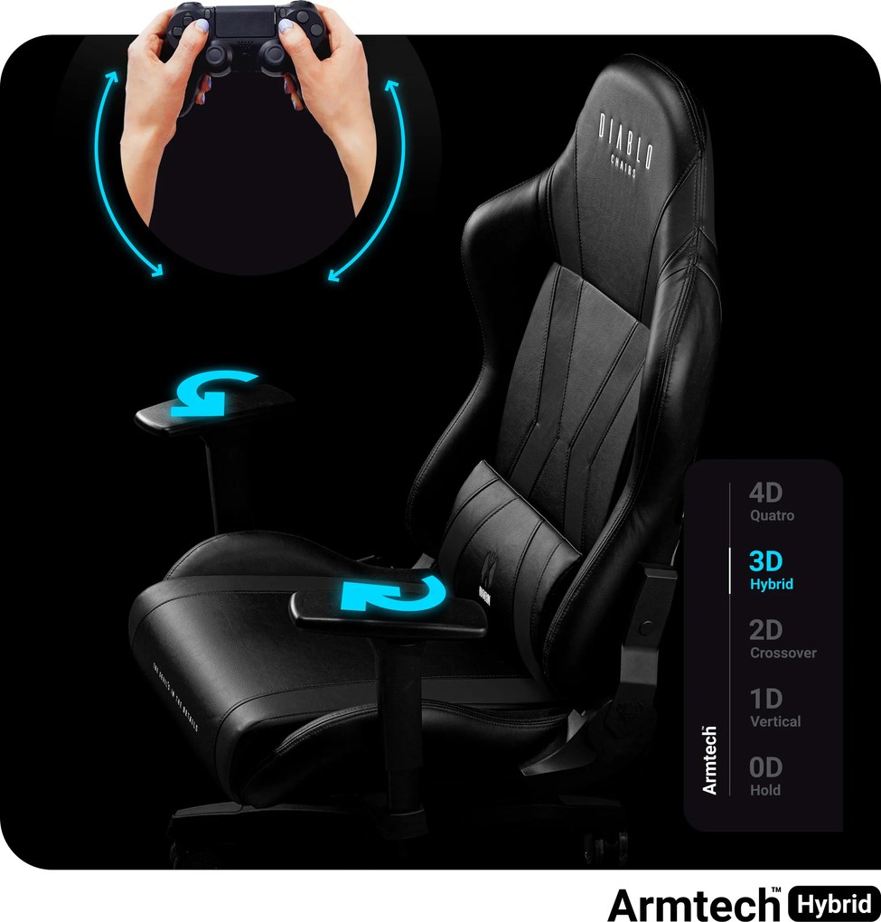Herní židle z ekokůže King Size, černá: Diablo X-Horn 2.0