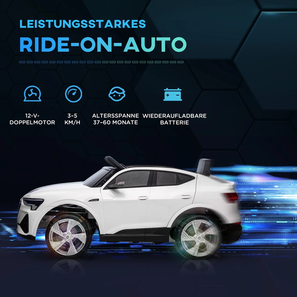 HOMCOM dětské elektrické autíčko 12V elektrické autíčko Audi E-tron elektrické autíčko s dálkovým ovládáním, bezpečnostní pásy, hudba (MP3/USB/TF), d…