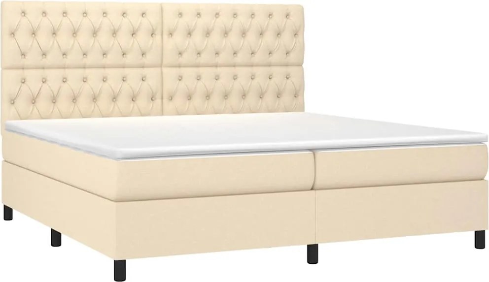 Box spring postel s matrací a LED krémová 200x200 cm textil 3135146
