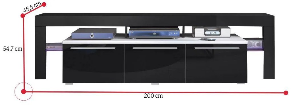 TV stolek RTV BETA 150 Plus, bílá/černá lesk