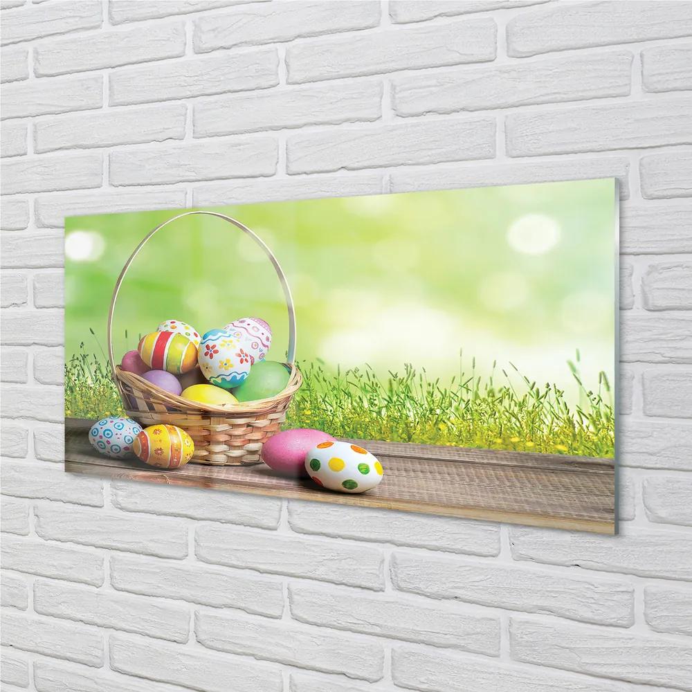akrylový obraz Basket vejce louka 140x70 cm