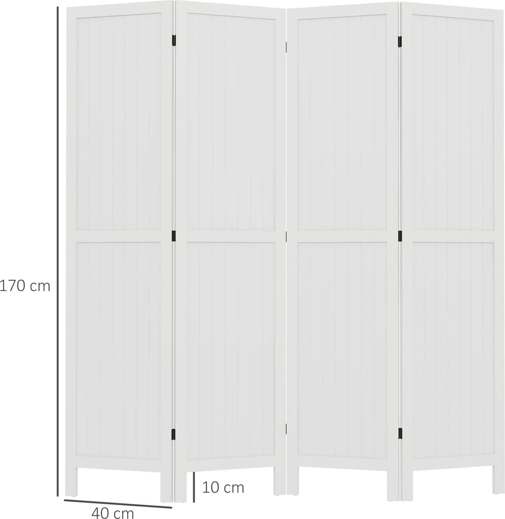 HOMCOM Dřevěné Předěly do Interiéru Skládací 4 Panely Dřevo 160 x 170 cm Bílá | Aosom