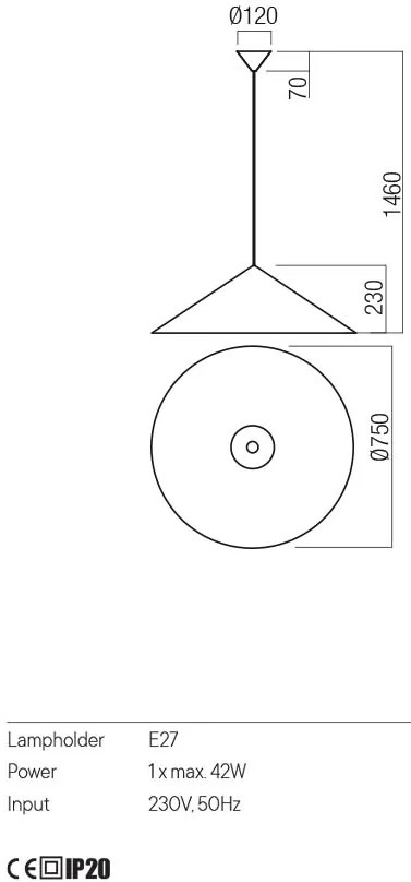Redo Minimalistické závěsné svítidlo KONOS, ø75cm Barva: Černá