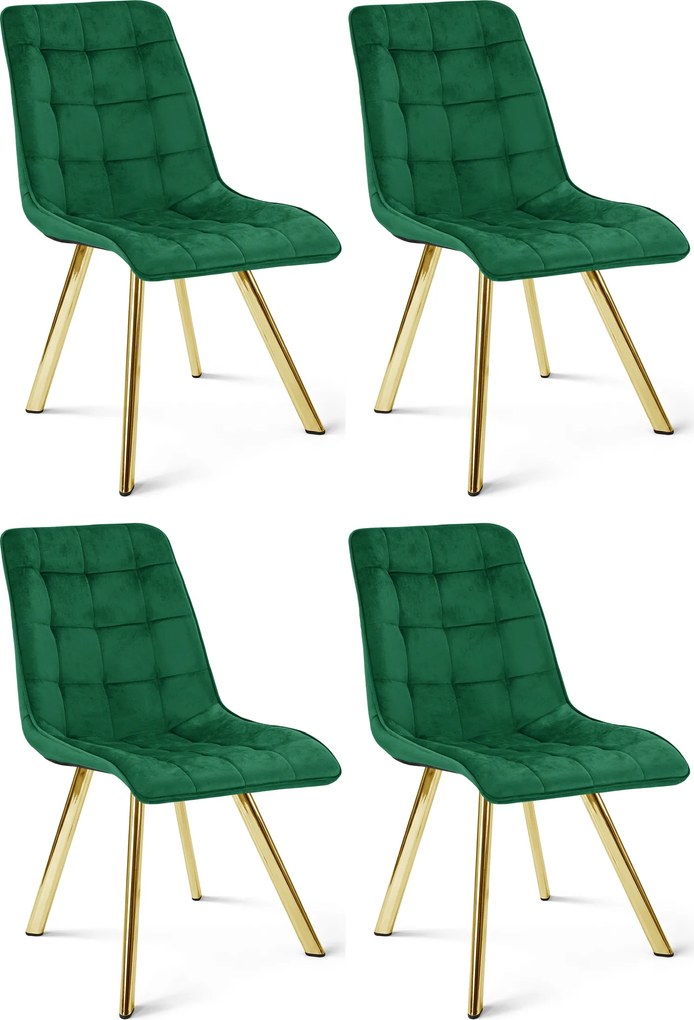 Jídelní židle CIEZA VELVET se zlatými nohami, zelená