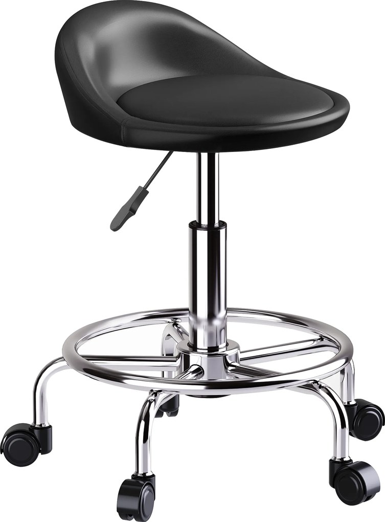 HOMCOM Nastavitelný Kolečkový Skládací Stolek s Opěrkou 59-75 cm Otočný Stolek 360° Rotující Stolek pro Kancelář, Salon, Masáže, Spa Černý