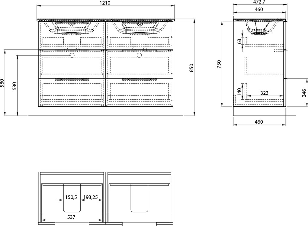 Sapho Cirasa koupelnová skříňka 121 x 77 x 46 cm otvor pro baterii bílá lesk CR121-3030-31