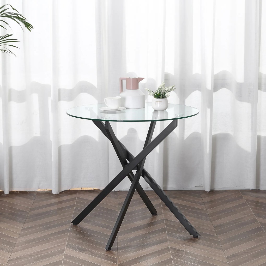 Konferenční stolek HOMCOM kulatý skleněný stolek černý odkládací stolek s bezpečnostním sklem a kovovým rámem 80x80x75 cm moderní a stylový