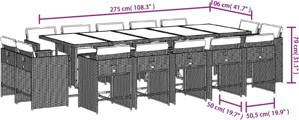 15dílný zahradní jídelní set s poduškami béžový polyratan 3278001