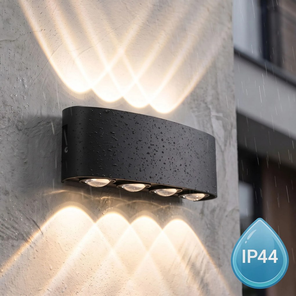 Toolight Toolight, JNH041-8G, venkovní LED nástěnné svítidlo nahoru/dolů, 8 LED, 12 W, 4000 K, IP44, černá matná, OSW-56232
