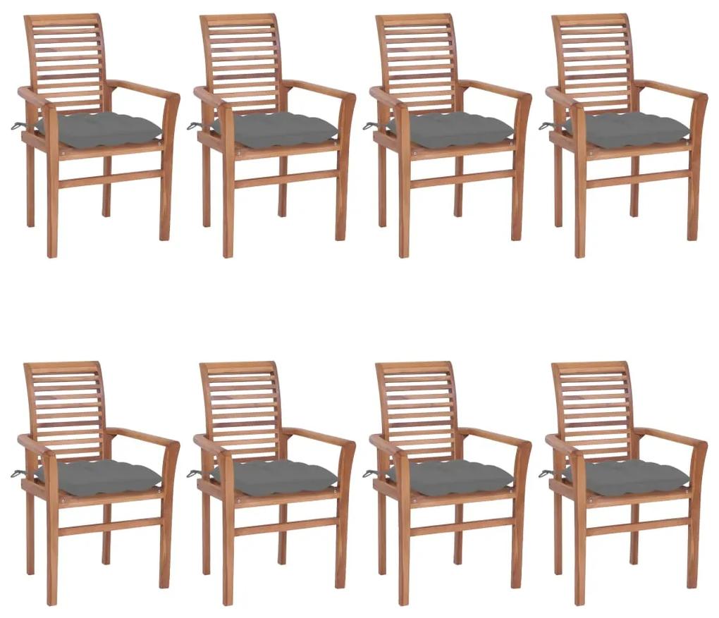 Jídelní židle 8 ks šedé podušky masivní teak,  3072989