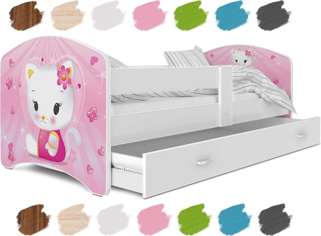 Dětská postel LUCY se šuplíkem - 160x80 cm - HELLO KITTY