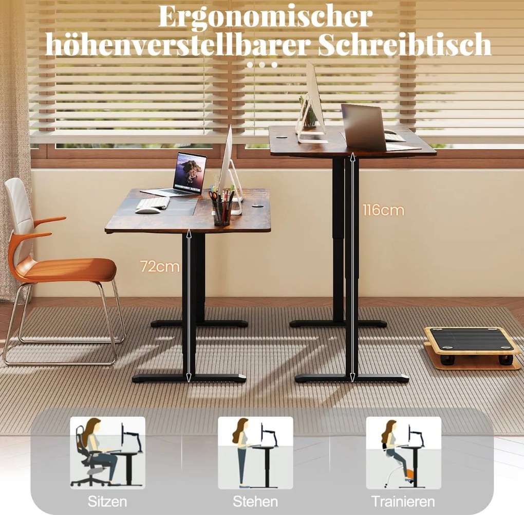 Costway Elektrický stojánek výškově nastavitelný stůl ergonomický – hnědý