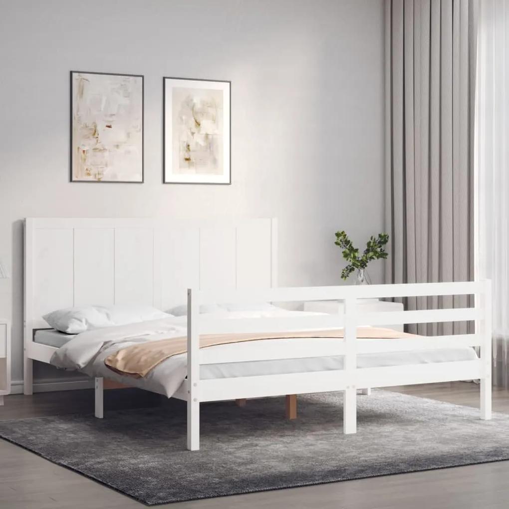 Rám postele s čelem bílý 160 x 200 cm masivní dřevo,  3194517