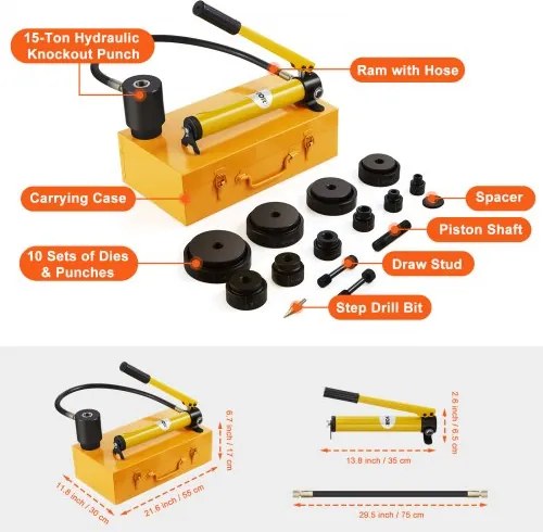 15Tun Hydraulický vyrážecí děrovací nástroj Sada na děrování 1,3–10,2 cm