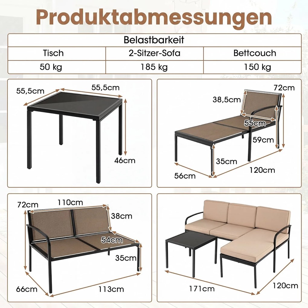 Costway Zahradní nábytek 3-kusový balkonový nábytek s 2-pohovkou pohovka