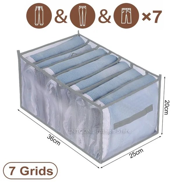 Šatní organizér transparentní (20x25x36 cm) Barva: Šedá, Velikost: 7 přihrádek s uchem
