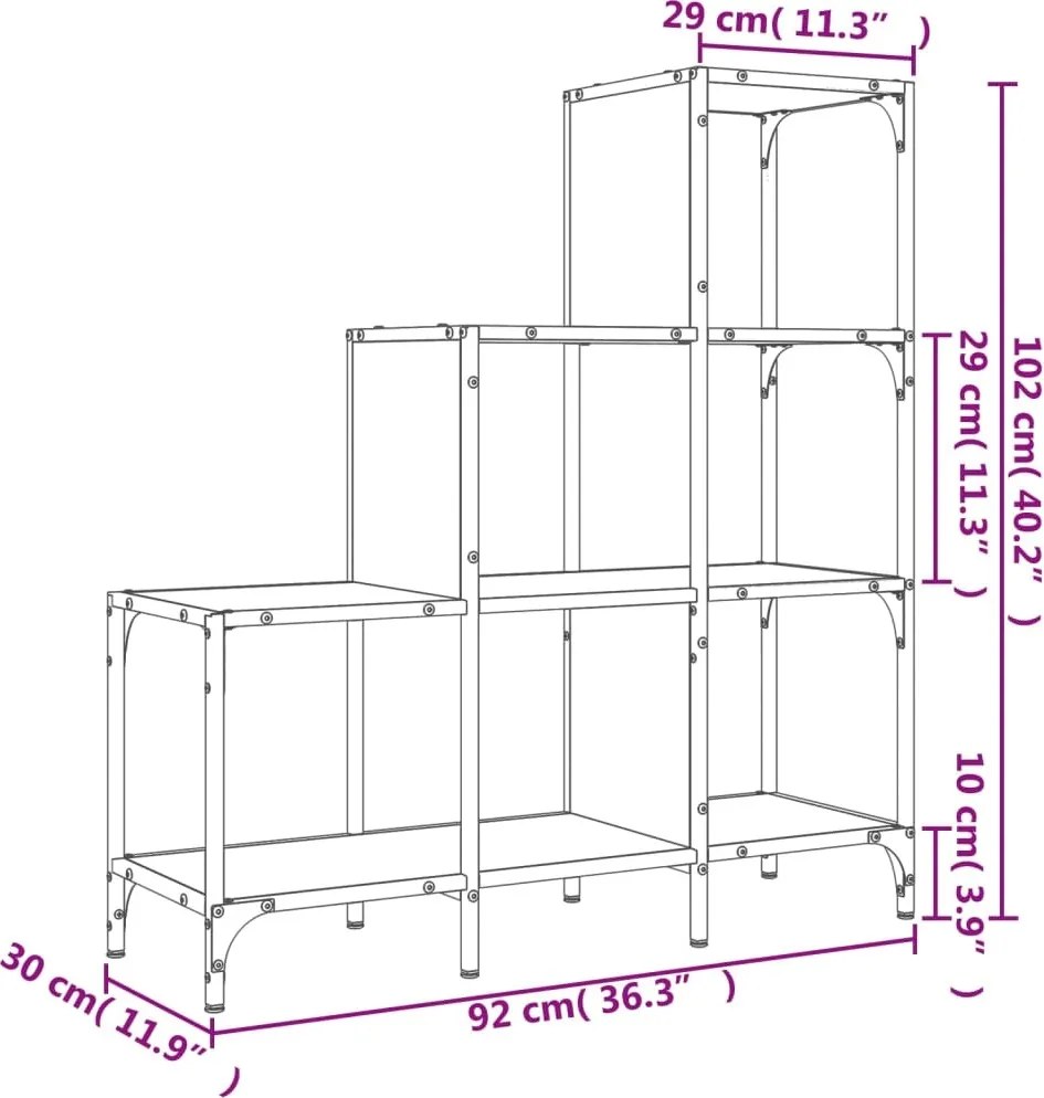 vidaXL Knihovna 92 x 30 x 102 cm kompozitní dřevo a kov [845436] Barva: šedá sonoma