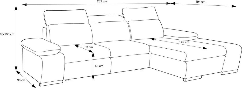 Rohová rozkládací sedací souprava do L ODYSEA, 282 cm, s úložným prostorem Barva látky: Červená (Vardo 58), Roh pohovky: Levý roh