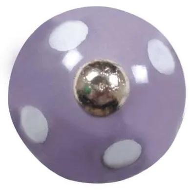 La finesse Porcelánová úchytka Lila/White dots, fialová barva, porcelán 50 mm