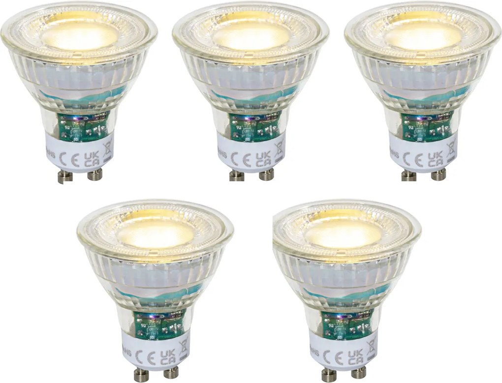 Sada 5 stmívatelných čirých LED žárovek GU10 50mm 2,5W 450 lm 3000K