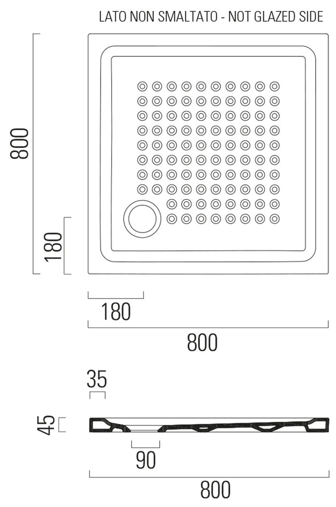 GSI Keramická sprchová vanička, čtverec 80x80x4,5cm, bílá ExtraGlaze - 438411