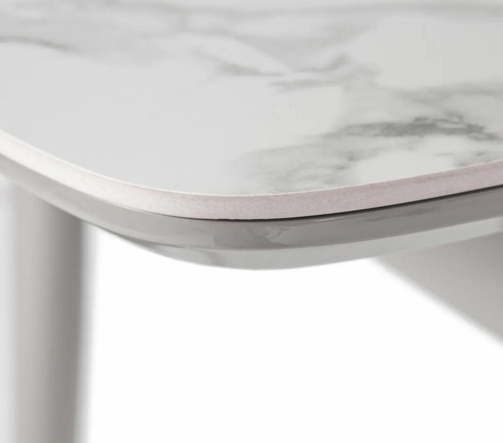 Autronic Jídelní stůl 110+30x75 cm, keramická deska bílý mramo, šedý vysoký lesk HT-401M WT