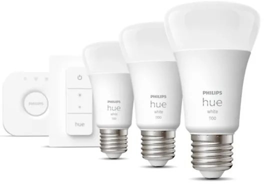 Základní sada Philips Hue WHITE 3xE27/9,5W 2700K + Hue bridge a dimmer switch