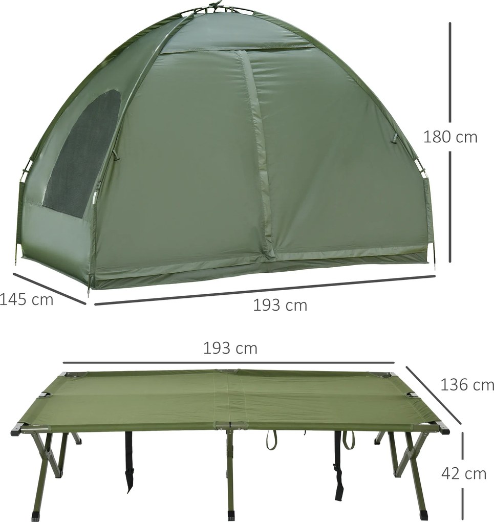 Campingzelt-Set für 2 Personen mit Feldbett und Luftmatratze Grün