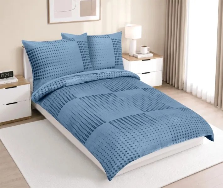 Bellatex Mikroflanelové povlečení 140x200 cm. 70x90 cm Puntík Modrá