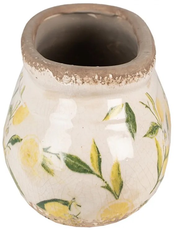 Béžový keramický oválný obal na květináč s citróny Rebekka M – 23x10x9 cm