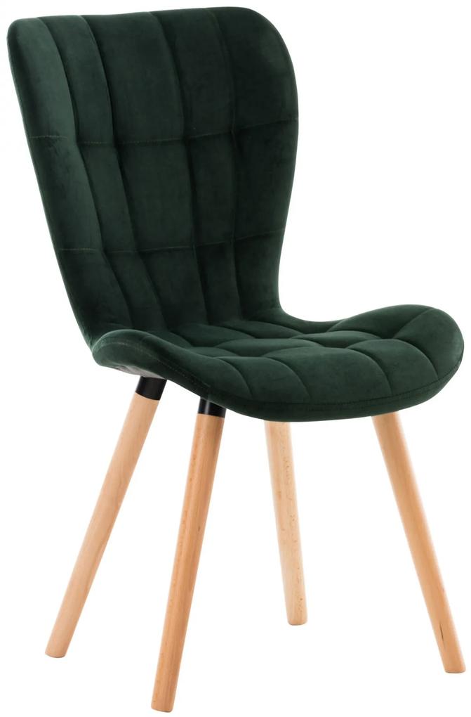 Židle Elda ~ samet, dřevěné nohy natura - Zelená