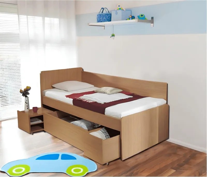 Postel OTO buk 90x200 s úložným prostorem, šuplíky a stolkem. Kondela 0000030010