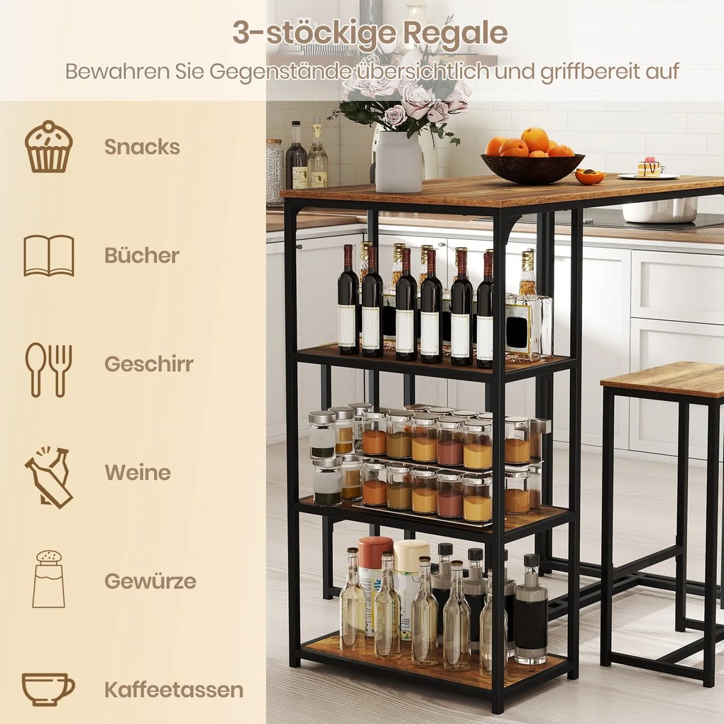 Costway 3 kusová barová stolní sada pro 2 osob, bistro stůl s 2 barovými