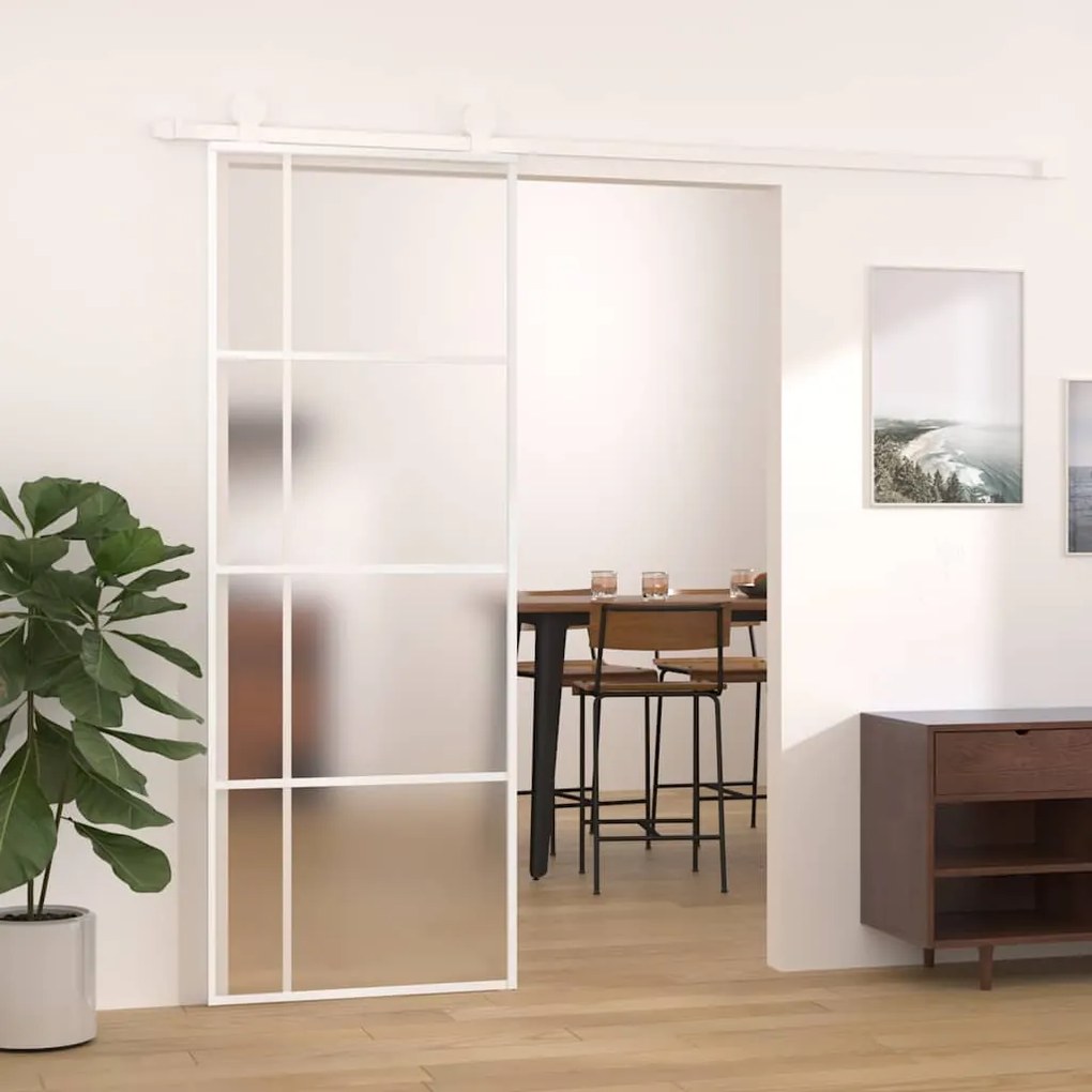 Posuvné dveře mléčné ESG sklo a hliník 76 x 205 cm bílé 151681