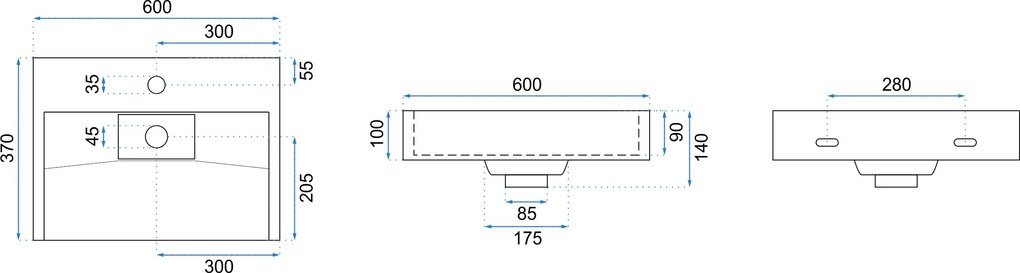 Rea, Konglomerátové umyvadlo na desku REA GOYA - matné černé 60CM + konzole, KPL-U8779