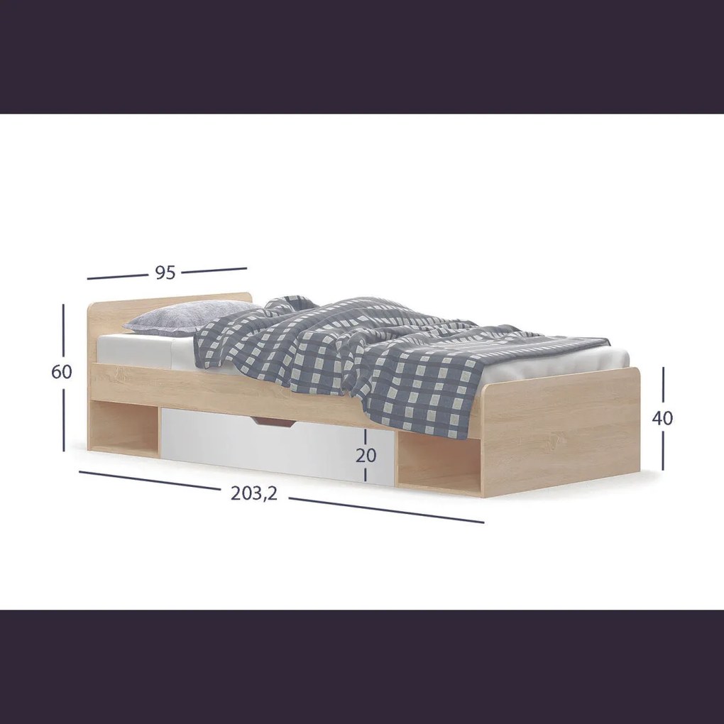 Postel 1s/90x200 dub sonoma / bílý Tips