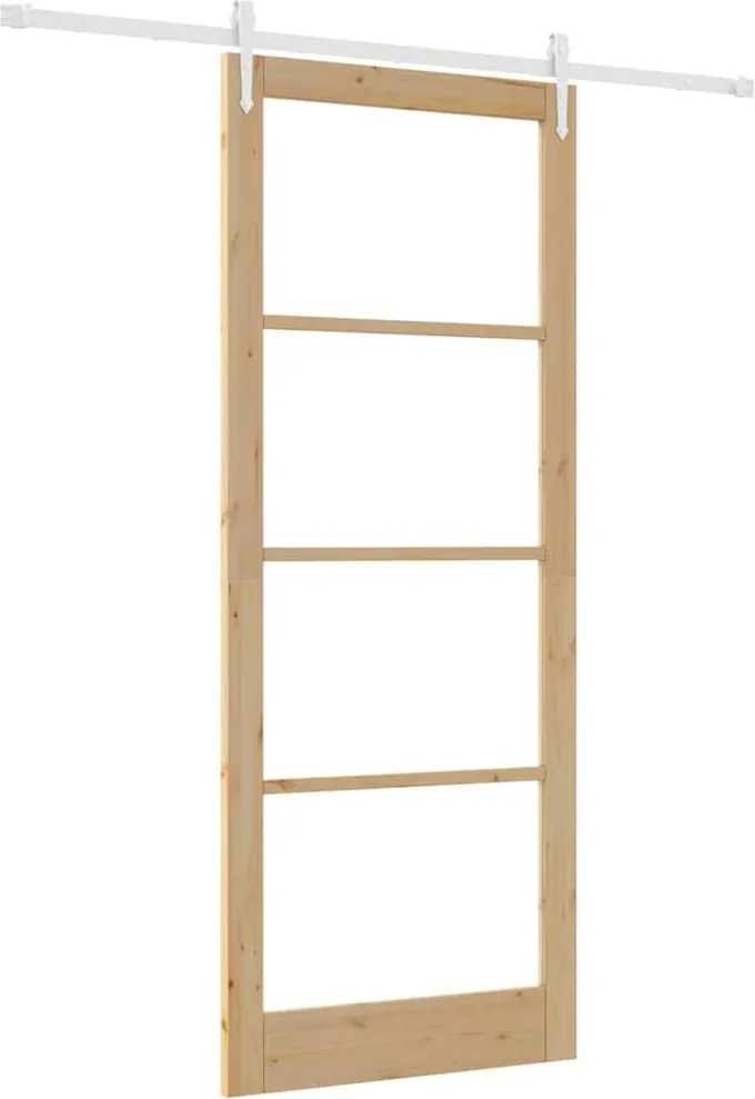 Posuvné dveře 93 x 232 cm Masivní borové dřevo a sklo Přírodní 3332431