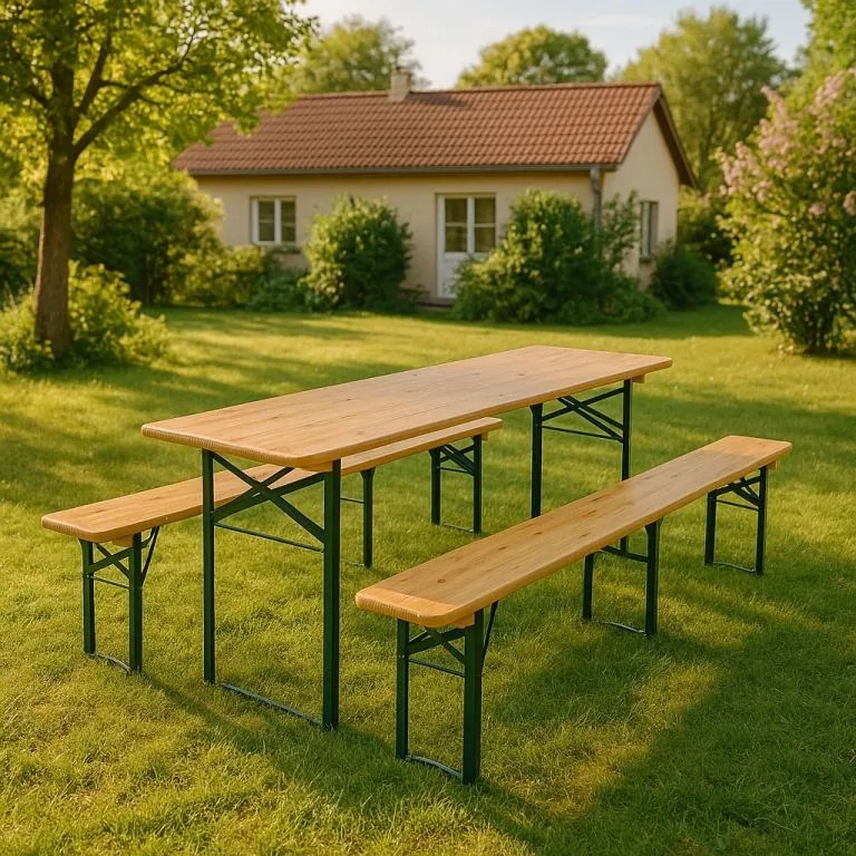 Pivní set 220 cm z jedlového dřeva, skládací, nosnost 250 kg